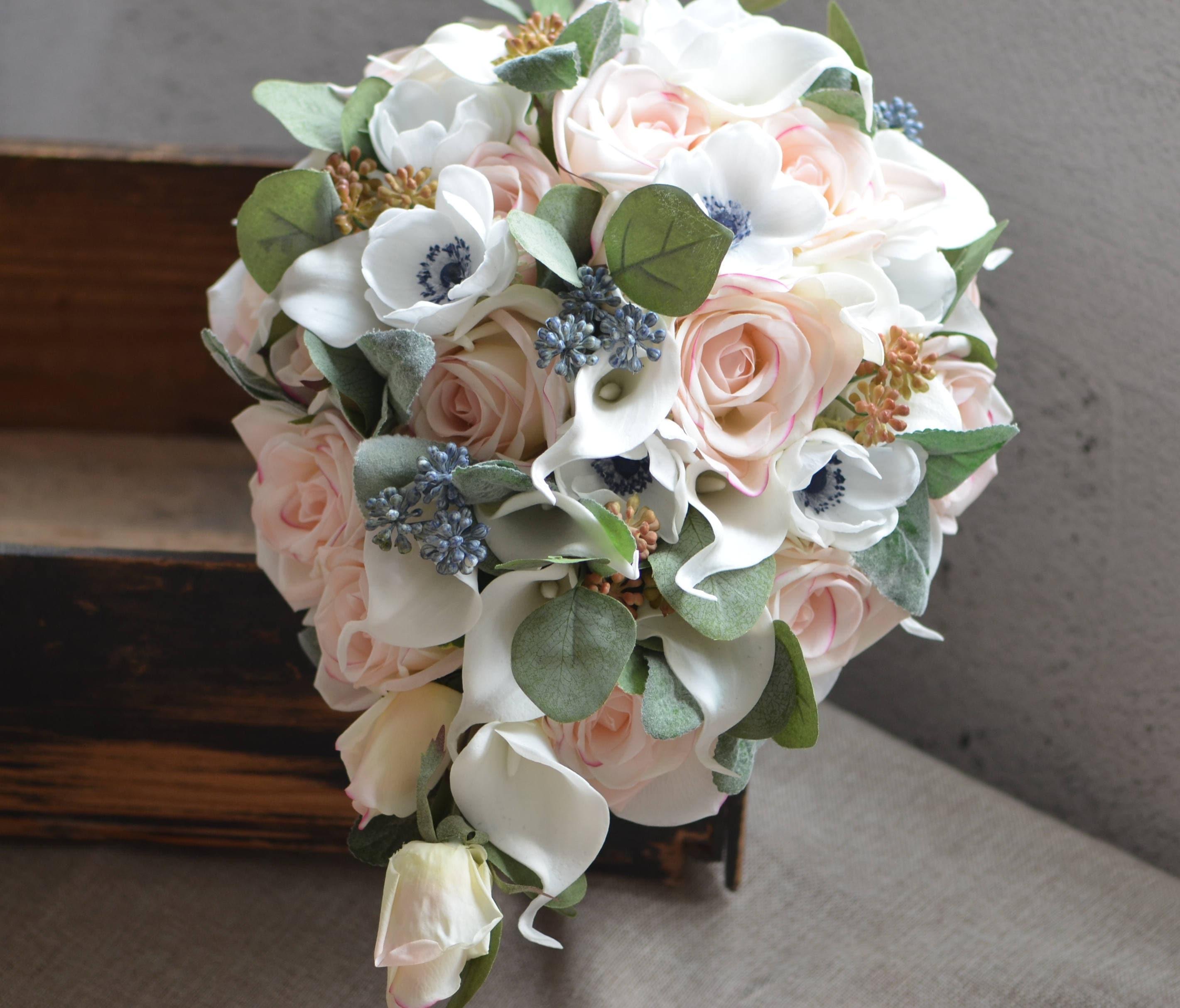 Blush Roses Bouquets Real Touch Roses Calla Lilies White | Etsy