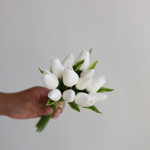 Real Touch Cream White Mini Tulips-12 Heads, Artificial Flowers, DIY ...