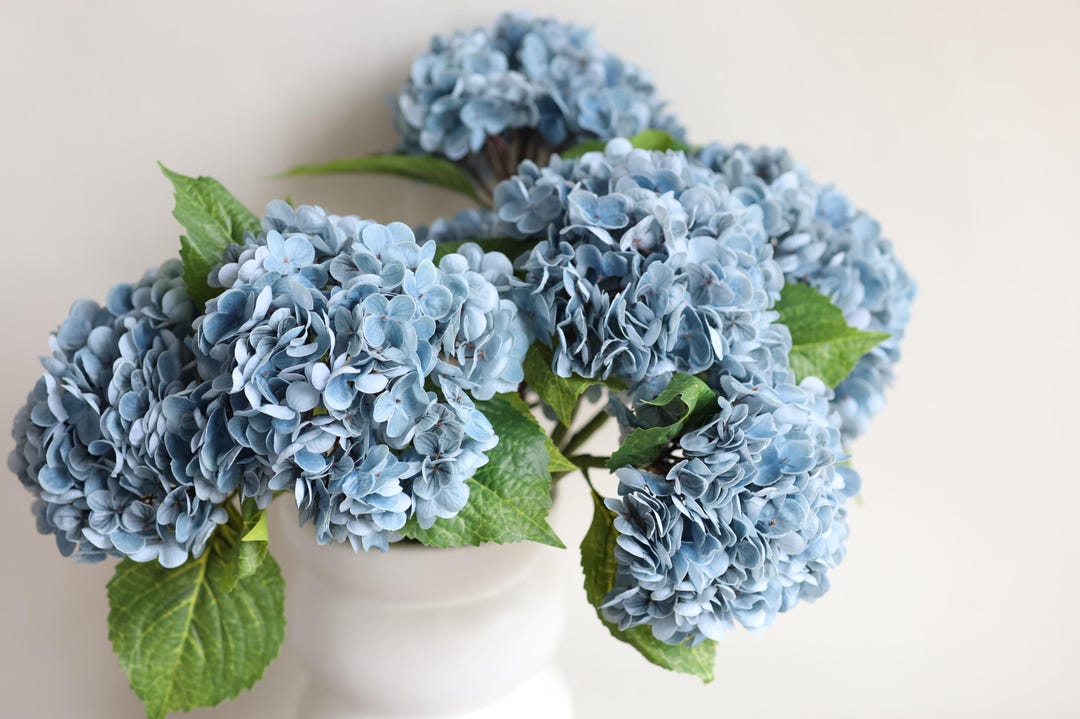 20 Luxury Realistic Dusty Blue Hydrangea Artificial Flowers, Faux Real ...