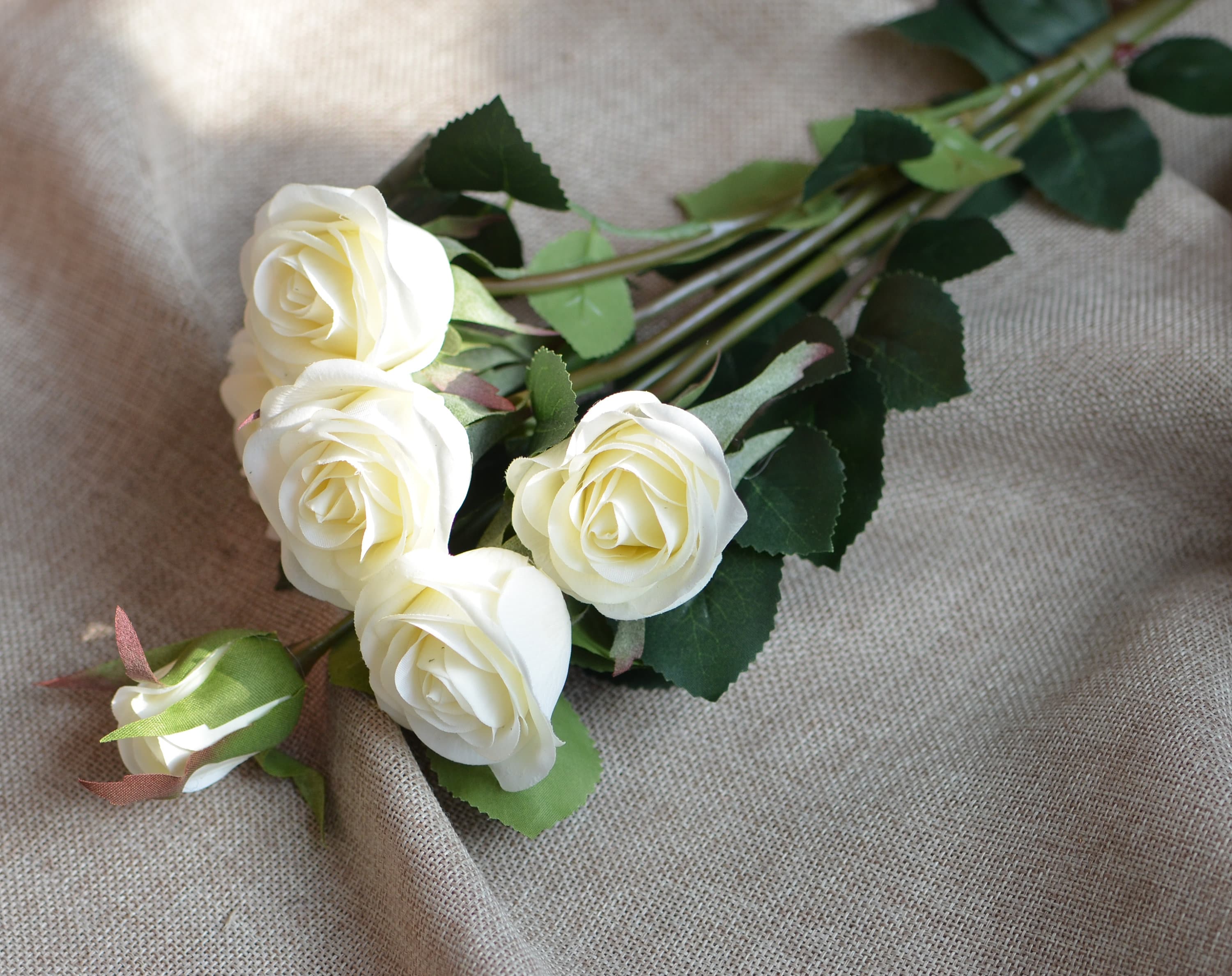 6 Heads Small Roses Real Touch Roses Ivory Roses Spray | Etsy