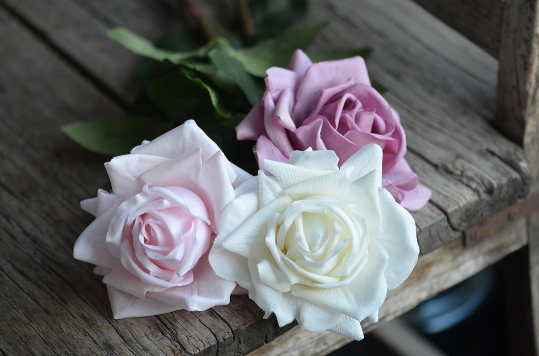 Pink Real Touch Roses, Soft Touch Garden Roses, Artificial Ivory Roses ...