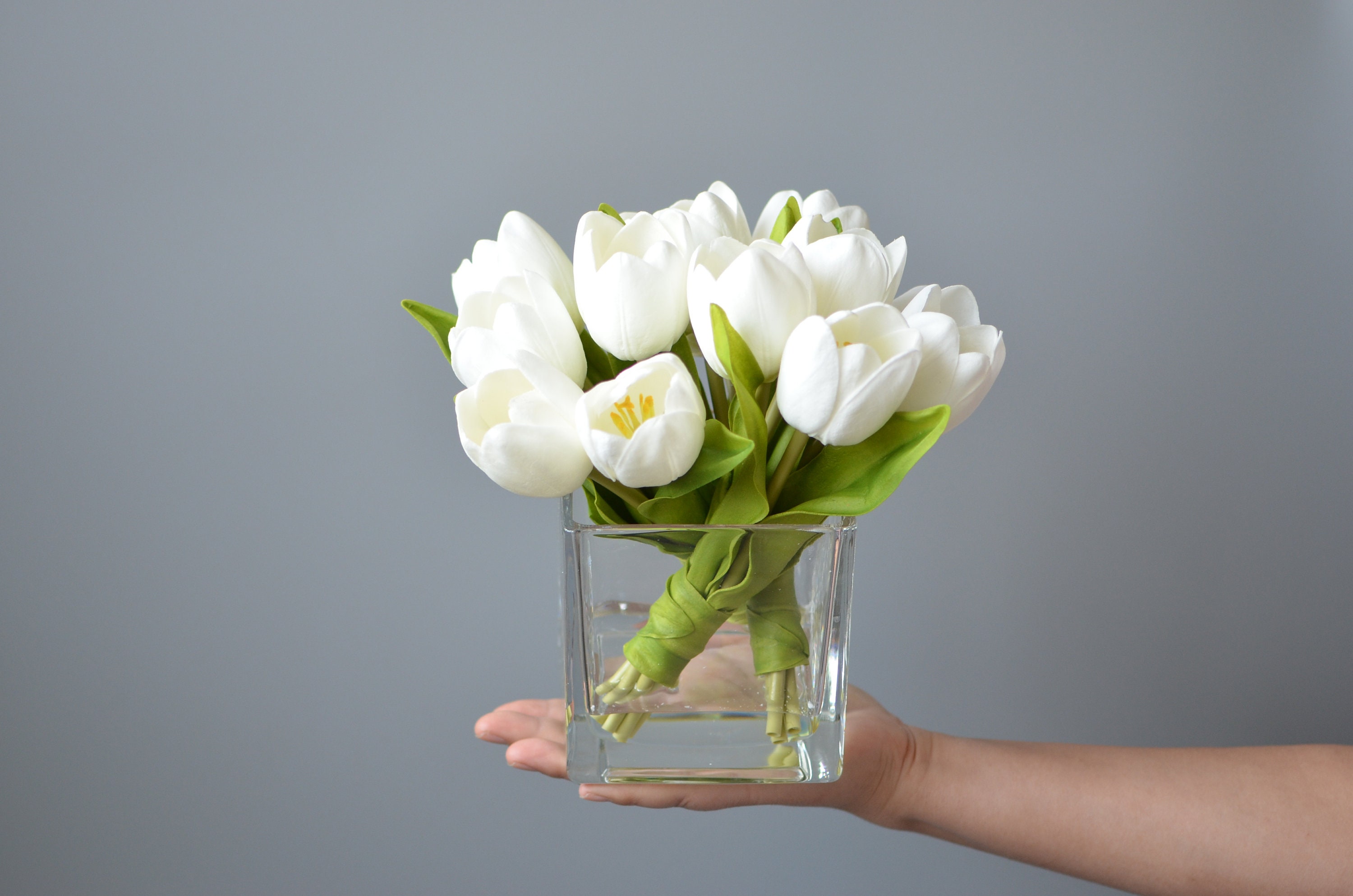 Ivory White Tulips Arrangement In Vase Faux Floral | Etsy