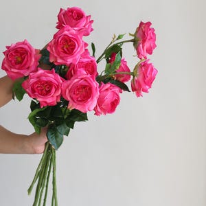 26.3" Faux Real Touch Hot Pink Cabbage Roses, Artificial Garden Rose ...