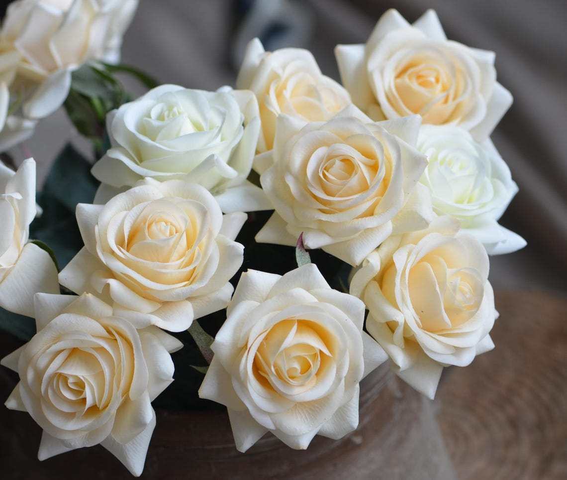Ivory Cream Roses Real Touch Flowers Silk Latex Roses DIY - Etsy