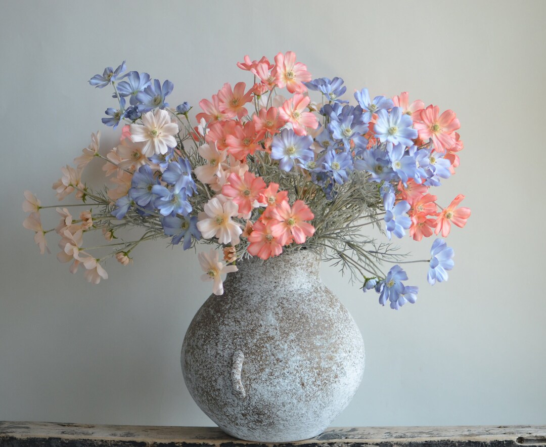 23.5" Faux Cosmos Flowers Branch-coral Pink, Blue, Champagne Fake ...