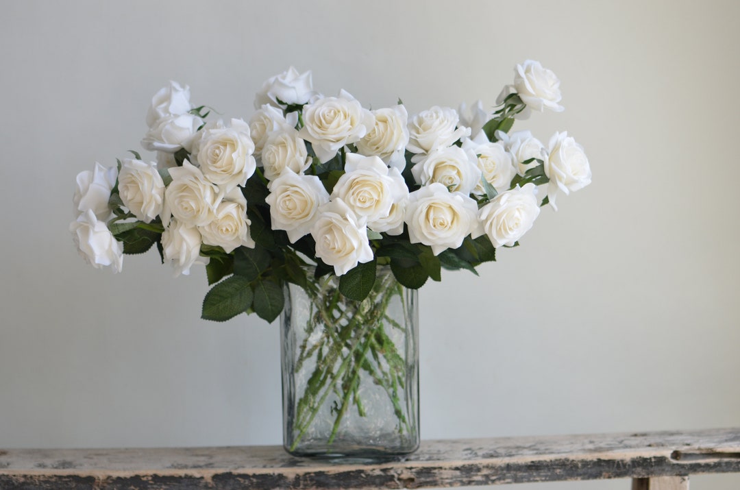 16" Morandi White Real Touch Fake Roses, Aritificial White Flowers, DIY ...