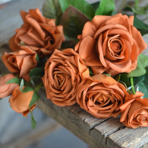 Terracotta Toffee Real Touch Roses Burnt Orange Fake - Etsy