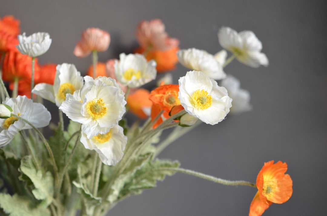 4 Heads Artificial Poppy Flowers, Multi Colors, Realistic Faux Flower ...