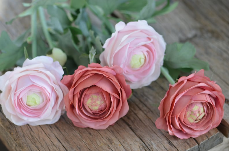Dusty Pink Faux Ranunculus, Real Touch Baby Pink Fake Ranunculus, White ...
