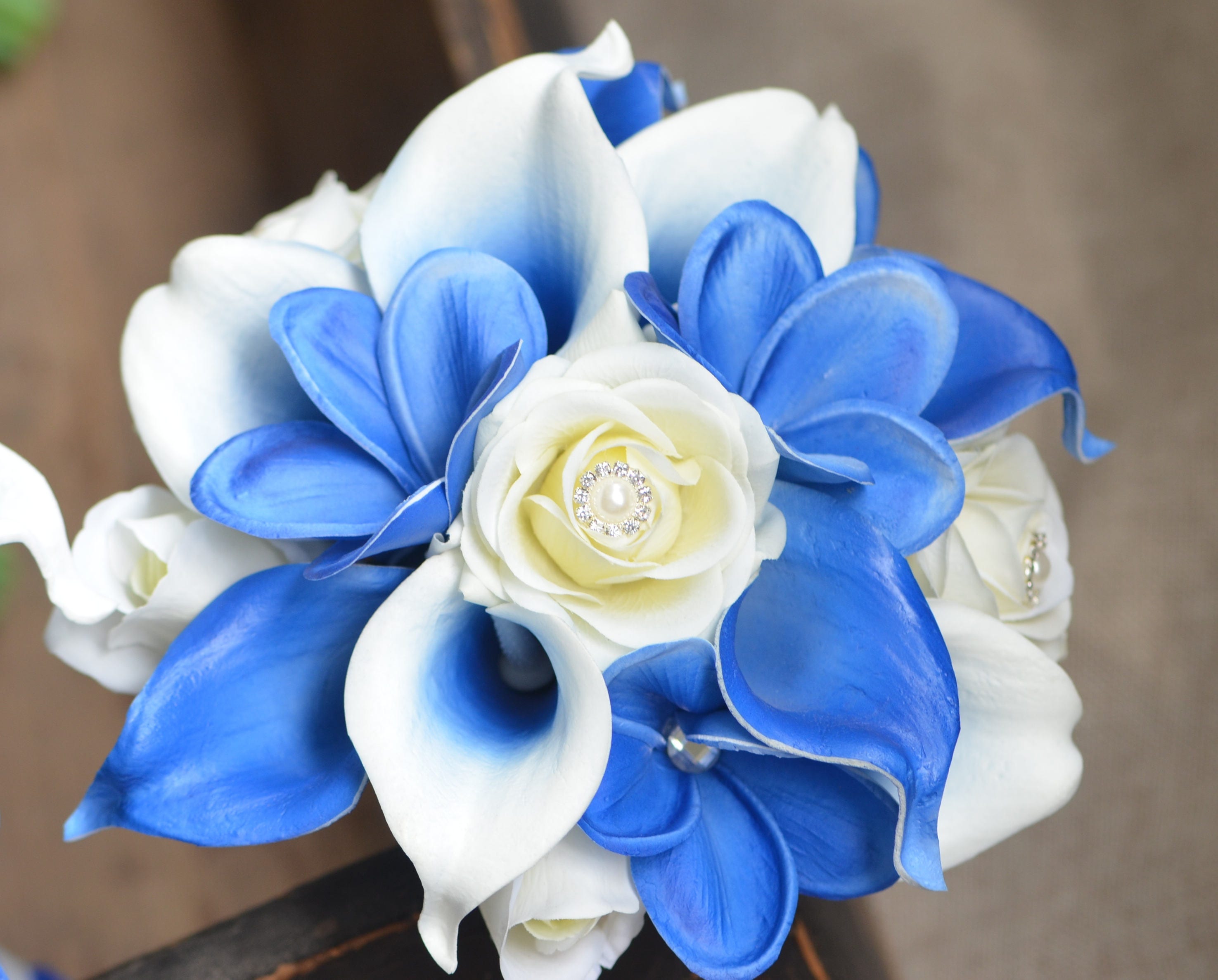 Royal Blue Calla Lilies Plumerias Ivory Roses Cascade Bridal | Etsy