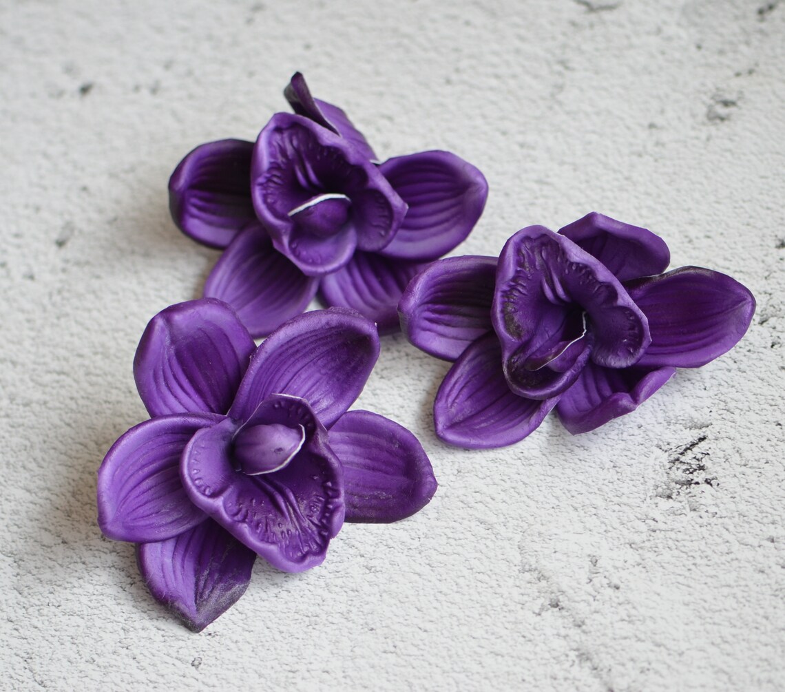 Real Touch Purple Orchid Blooms DIY Cake Toppers Decoration Flowers ...