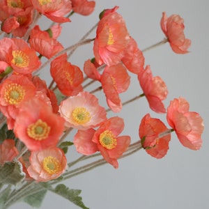 Coral Pink-4heads Faux Poppy Flowers, 23.5" Silk Flower Poppy, DIY ...