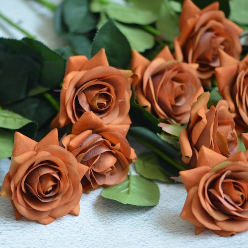 Burnt Orange Real Touch Silk Roses DIY Silk Bridal Bouquets - Etsy