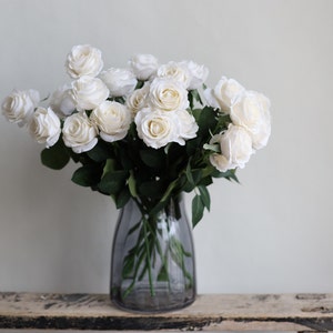 17" Morandi White Real Touch Roses, Aritificial Flowers, DIY Florals ...