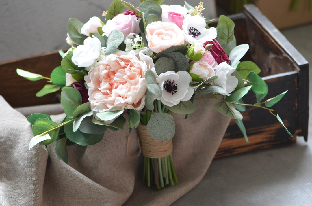 Peach Bridal Bouquets, Real Touch Anemones, Peach Peonies, Roses Bridal ...