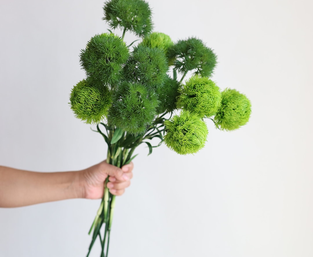 20" Faux Dianthus Green Ball Stem, Artificial Dianthus Green Ball ...