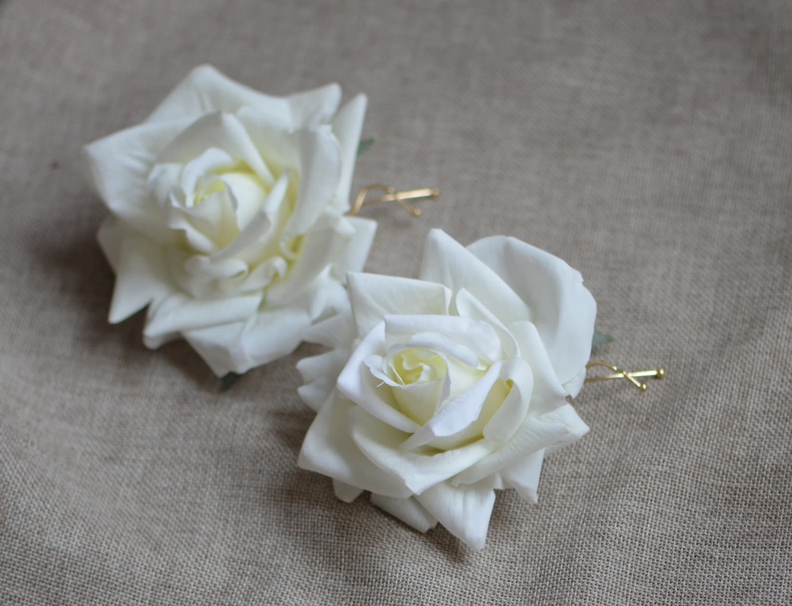A Pair Cream White Rose Hair Clips Real Touch White Roses | Etsy