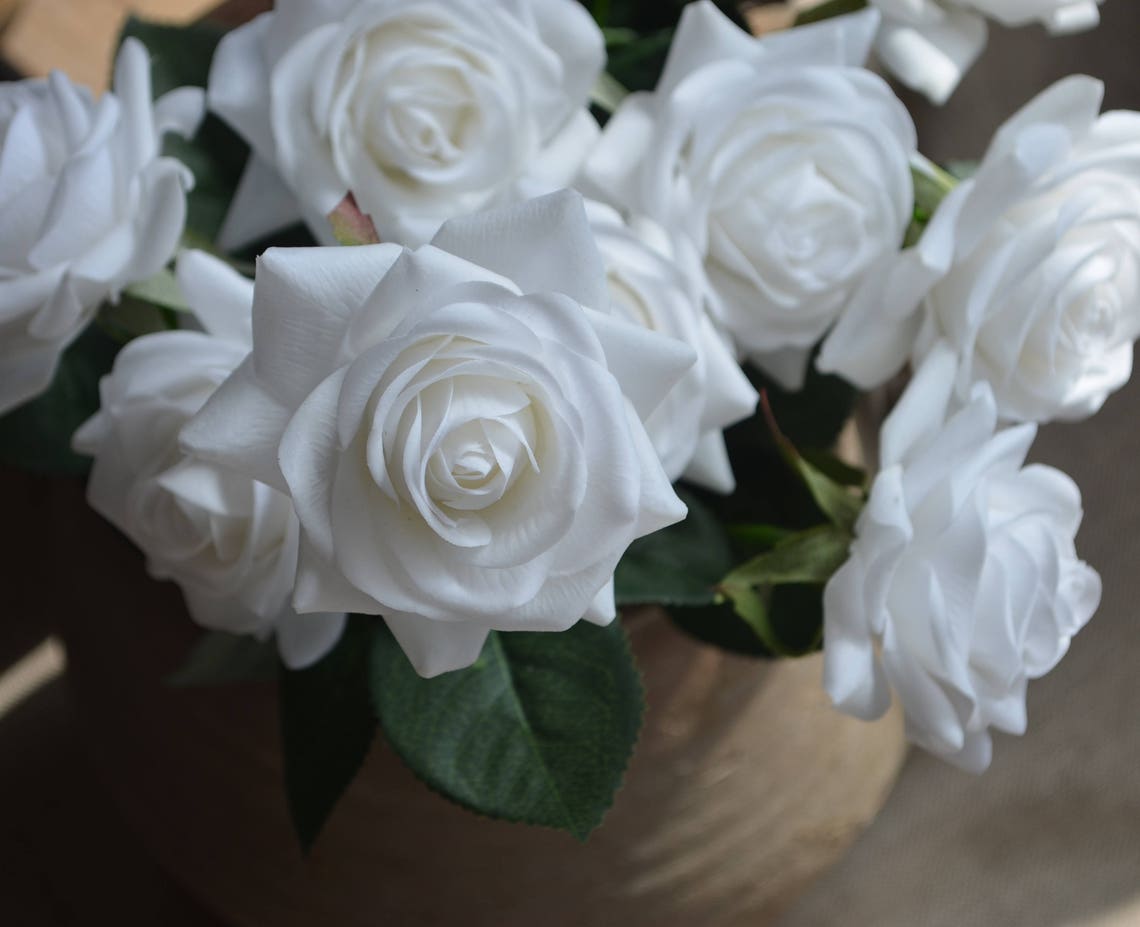 Bright White Roses Real Touch Flowers Silk Latex Roses DIY - Etsy