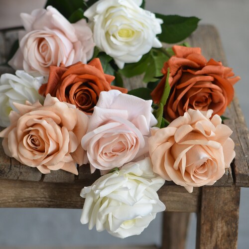 Burnt Orange Real Touch Silk Roses DIY Silk Bridal Bouquets - Etsy