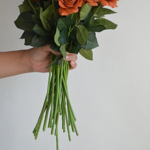 16" Burnt Orange Real Touch Faux Roses, Terracotta Rust Rose Artificial ...