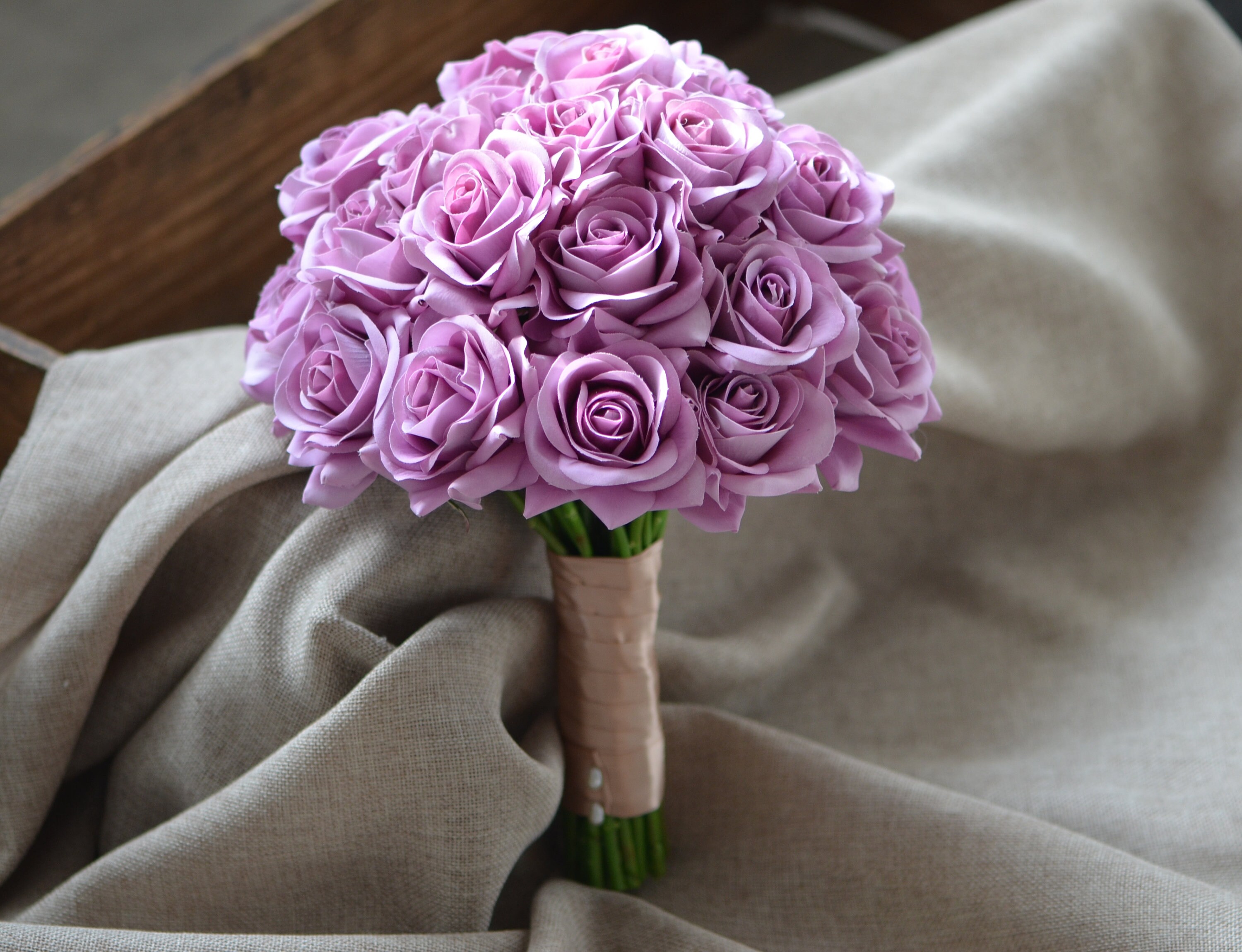 Lavender Mauve Roses Bridal Bouquet Real Touch Roses | Etsy