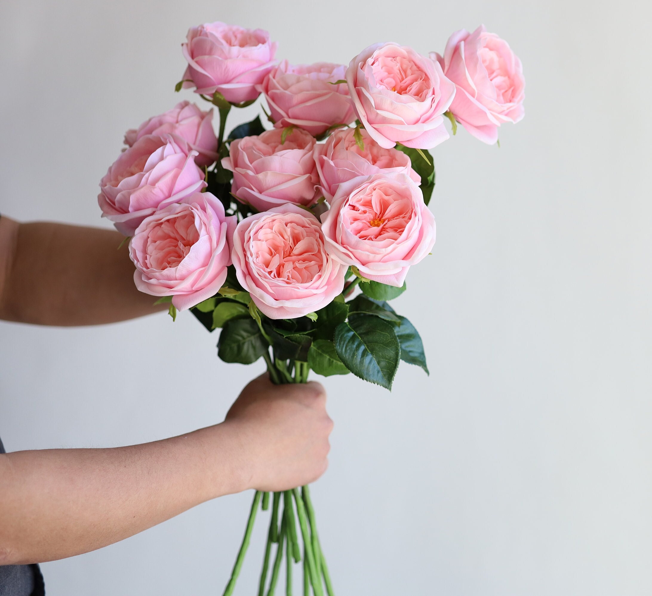 18.9” Faux Real Touch English Cabbage Roses-pink, Realistic Fake ...