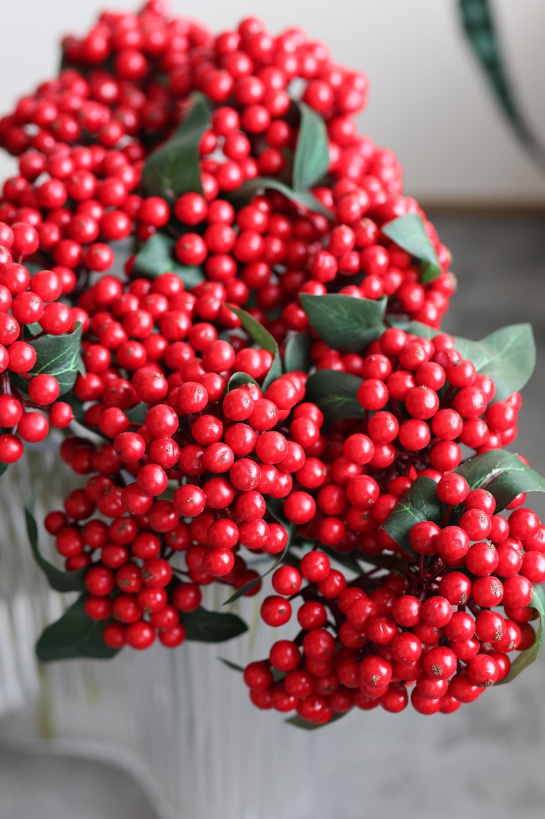 11" Faux Red Berry Branch, Decorative Berries Stem, Minimalist Style ...