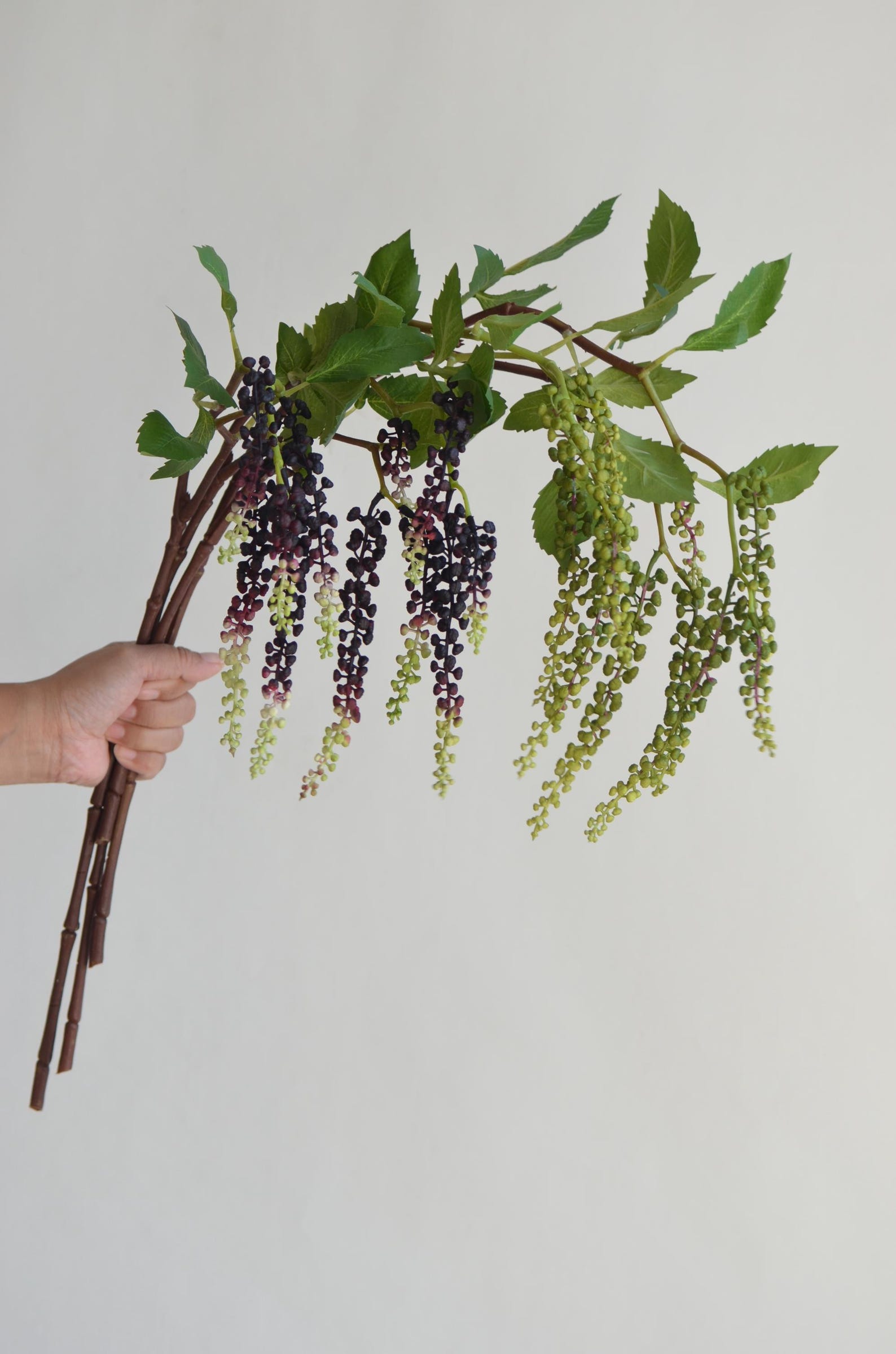 32.5" Faux Pokeberry Branch in Burgundy/green, Artificial Pokeweeds ...