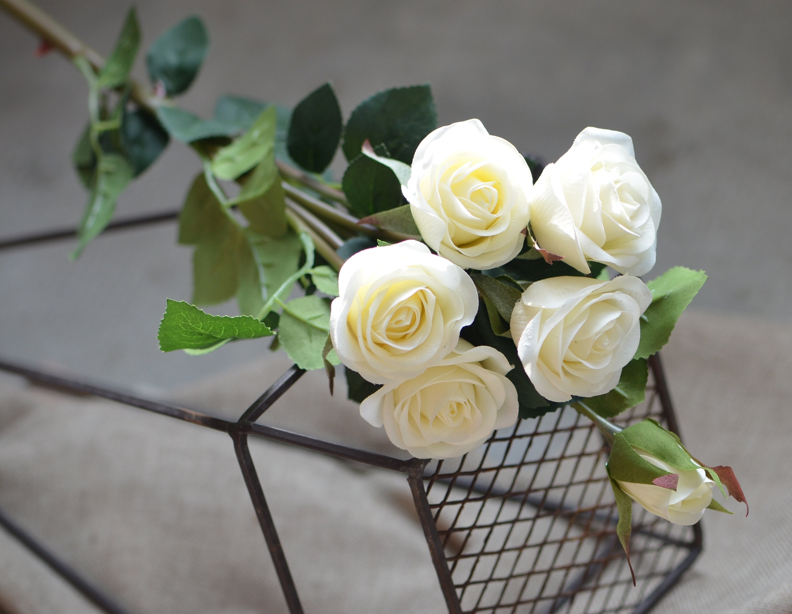 6 Heads Small Roses Real Touch Roses Ivory Roses Spray | Etsy