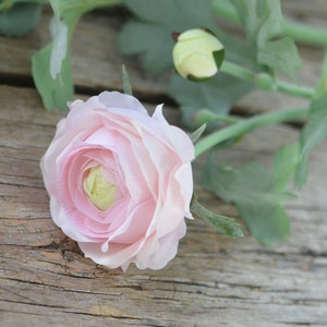 Dusty Pink Faux Ranunculus, Real Touch Baby Pink Fake Ranunculus, White ...