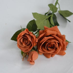 27.5" Burnt Orange Real Touch Artificial Roses, 3 Heads, DIY Florals ...