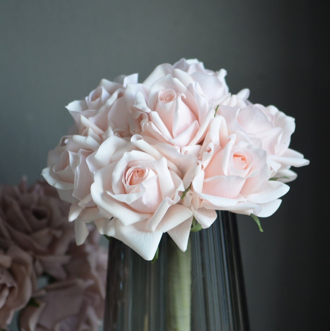 Beige Blush Pink Real Touch Rose Bundle, Faux Rose Bouquet, Artificial ...