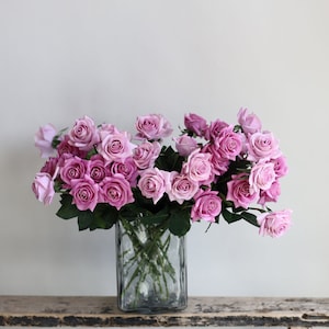 16" Mauve Purple Roses Real Touch Flowers, Lavender Faux Roses, DIY ...