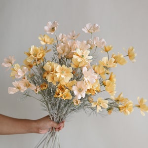 23.5" Fake Cosmos Wildflowers Branch in Soft Yellow & Champagne, Spring ...
