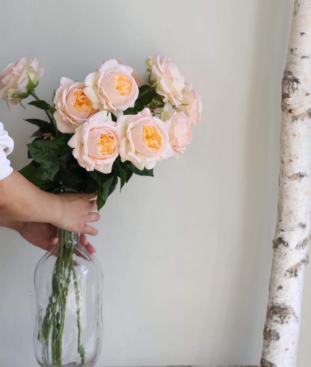 26.3" Artificial Peach Champagne Roses, Real Touch Cabbage Flowers, DIY ...