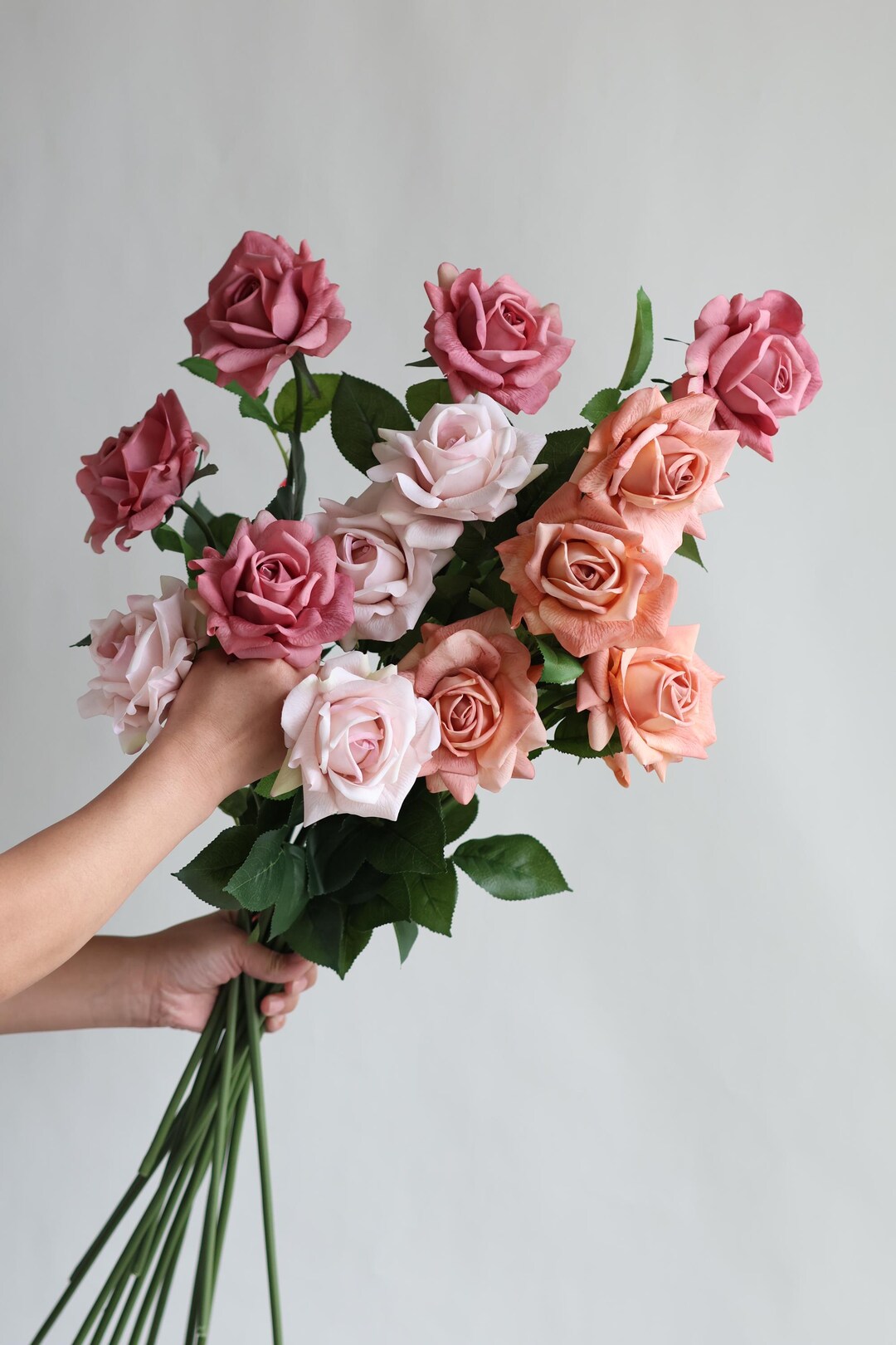 29" Faux Dusty Rose Pink/blush Real Touch Roses/brown Orange Artificial ...