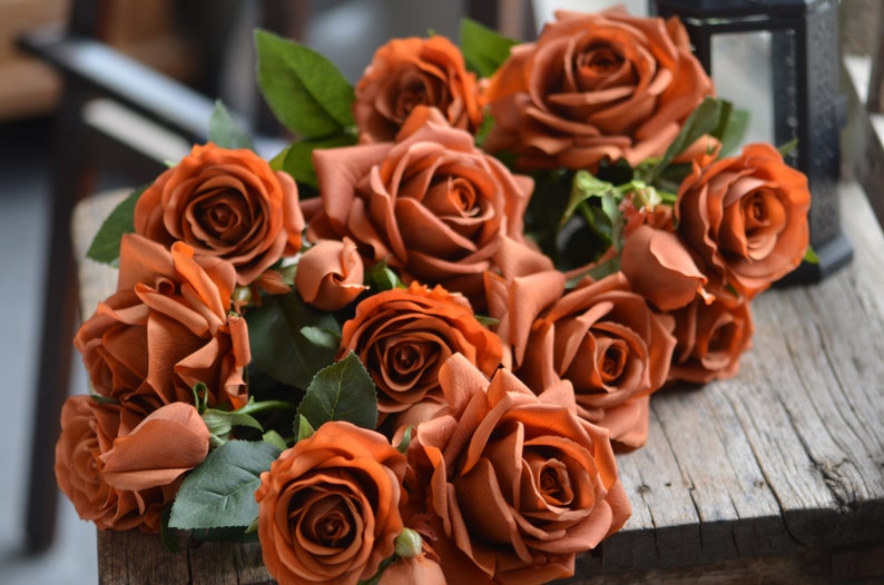 27.5 Burnt Orange Real Touch Artificial Roses 3 Heads - Etsy