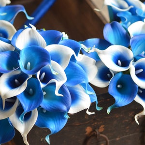 Royal Blue Calla Lily Bouquets Wedding Package Real Touch Calla Lilies ...