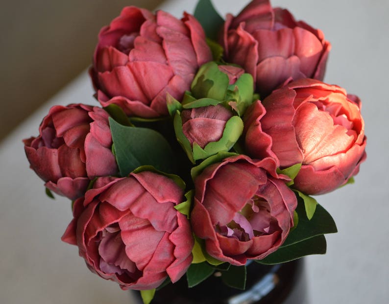 Light Burgundy Real Touch Peonies Bunch DIY Silk Bridal - Etsy
