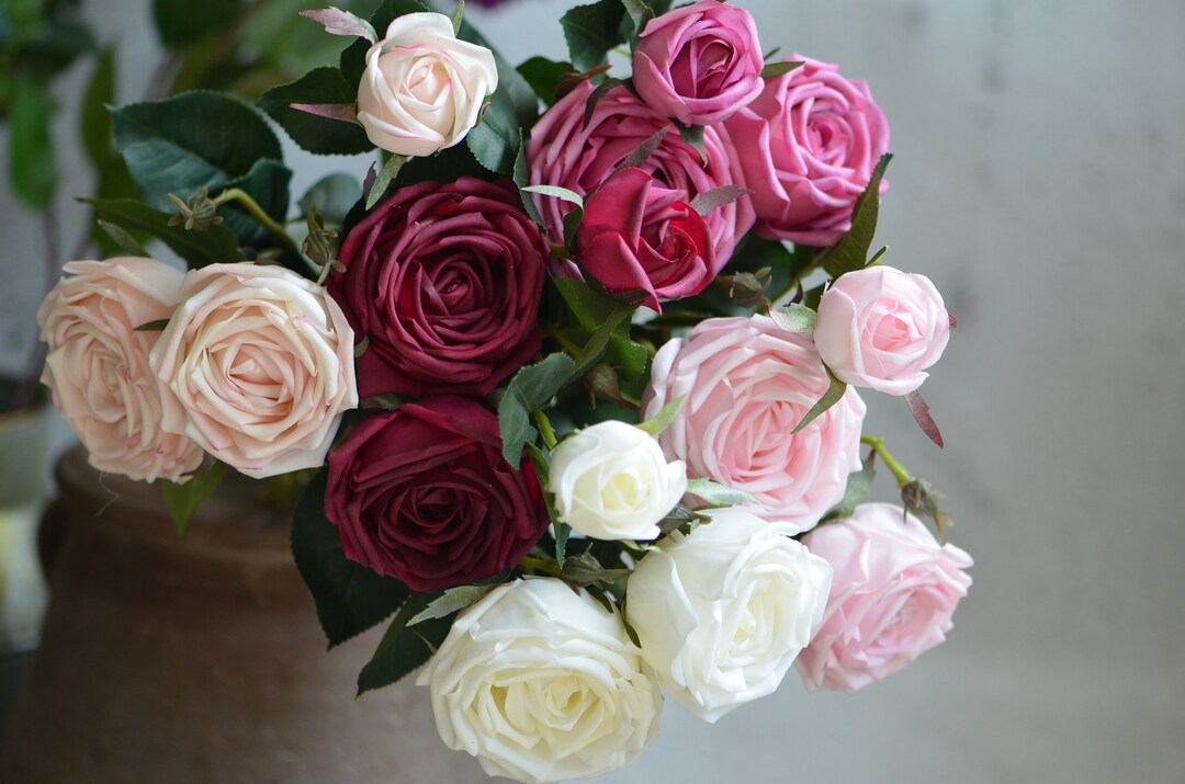 3 Heads Real Touch Fake Cabbage Roses, DIY Florals Supply | Wedding ...