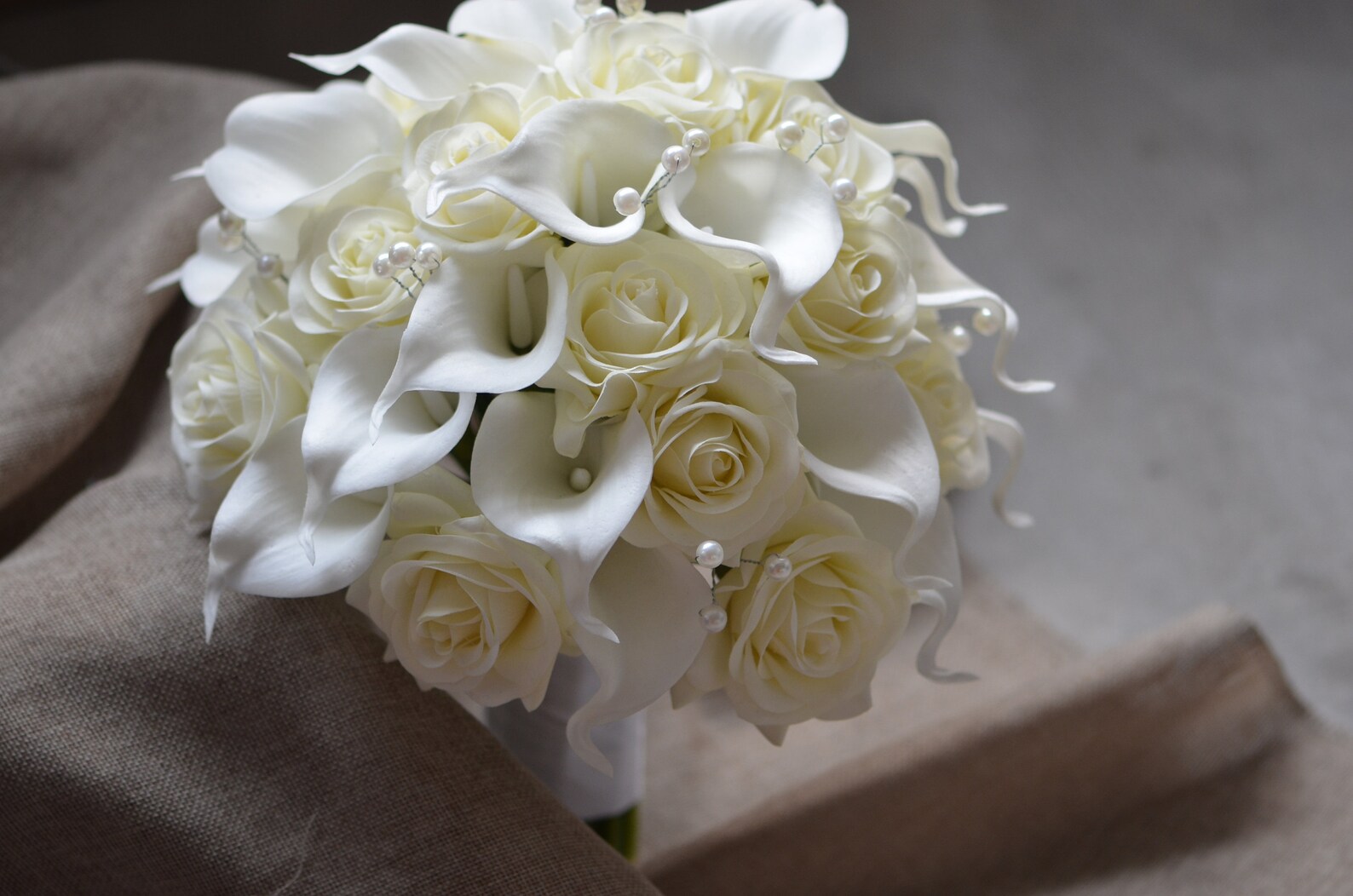 Ivory Roses Calla Lilies Bridal Bouquets Real Touch Flowers Wedding ...