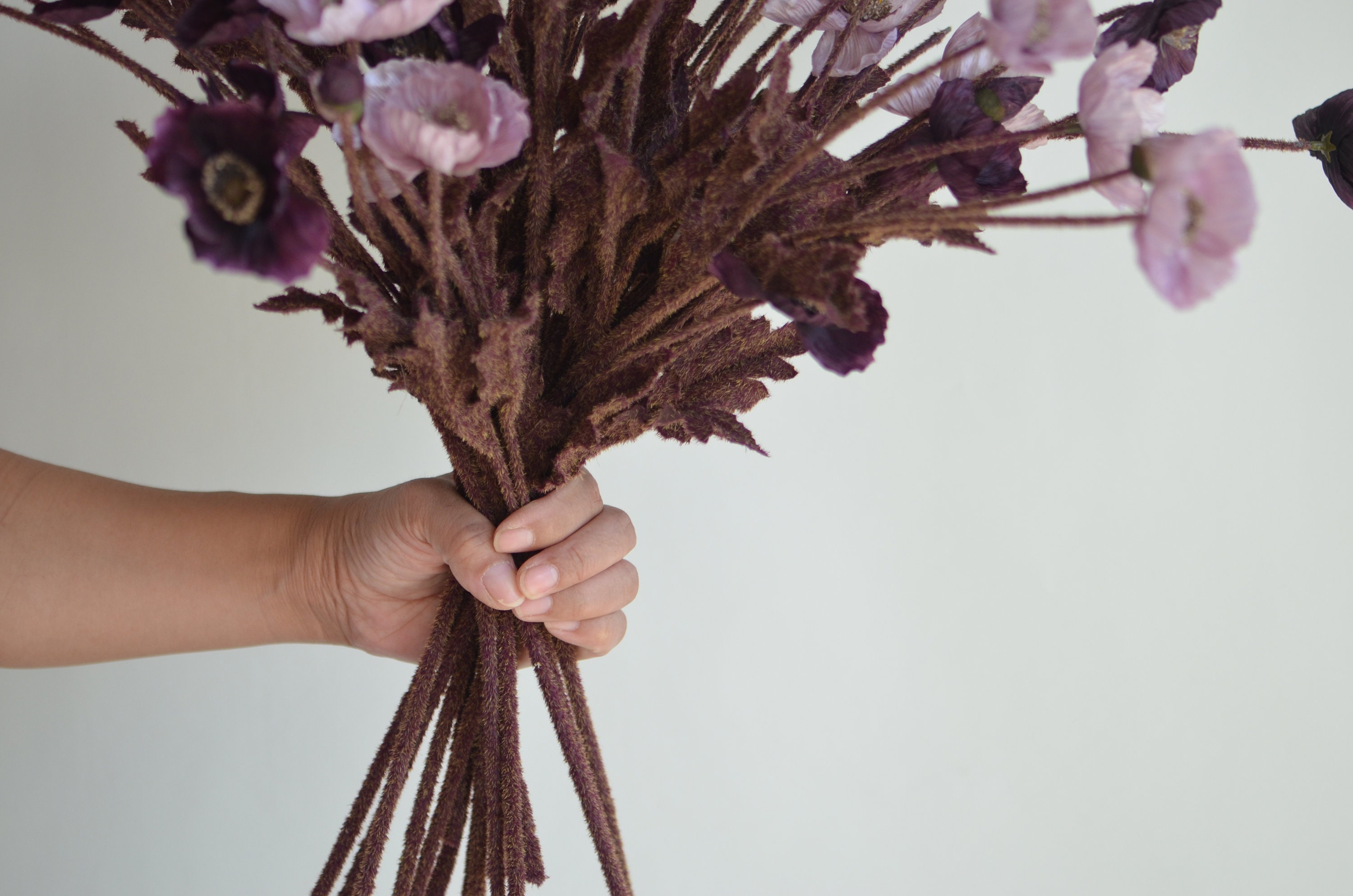 20" Fall Dusty Purple Lilac Faux Poppy Flowers Branch-4 Blooms Each ...