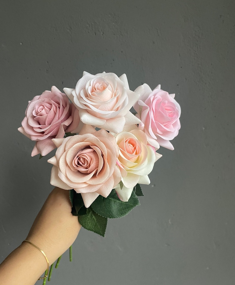 Real Touch Pale Pink Roses, DIY Floral Arrangement, Artificial Flower ...