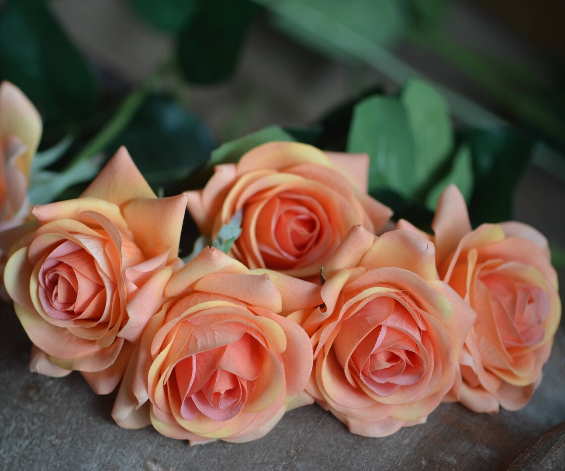 Orange Real Touch Silk Roses DIY Wedding Bouquets Silk Bridal | Etsy