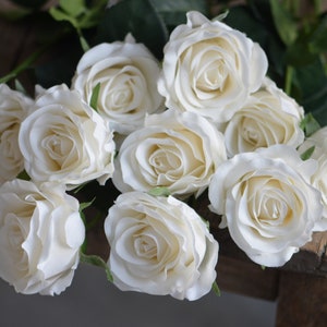 17" Morandi White Real Touch Faux Roses, Aritificial Flowers, Special ...