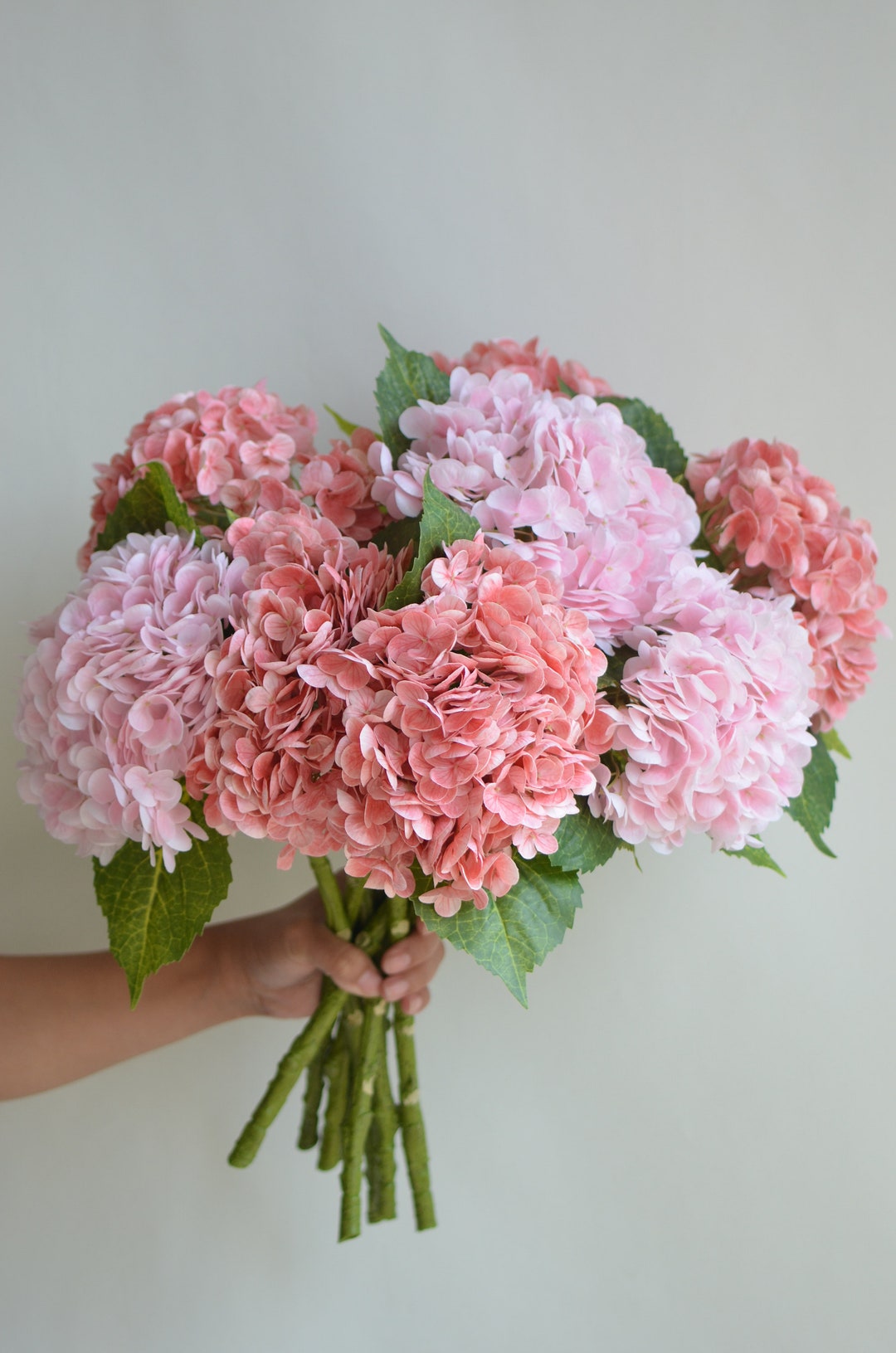 20" Real Touch Hydrangea Stem-light Pink/coral Pink , Luxry Realistic ...