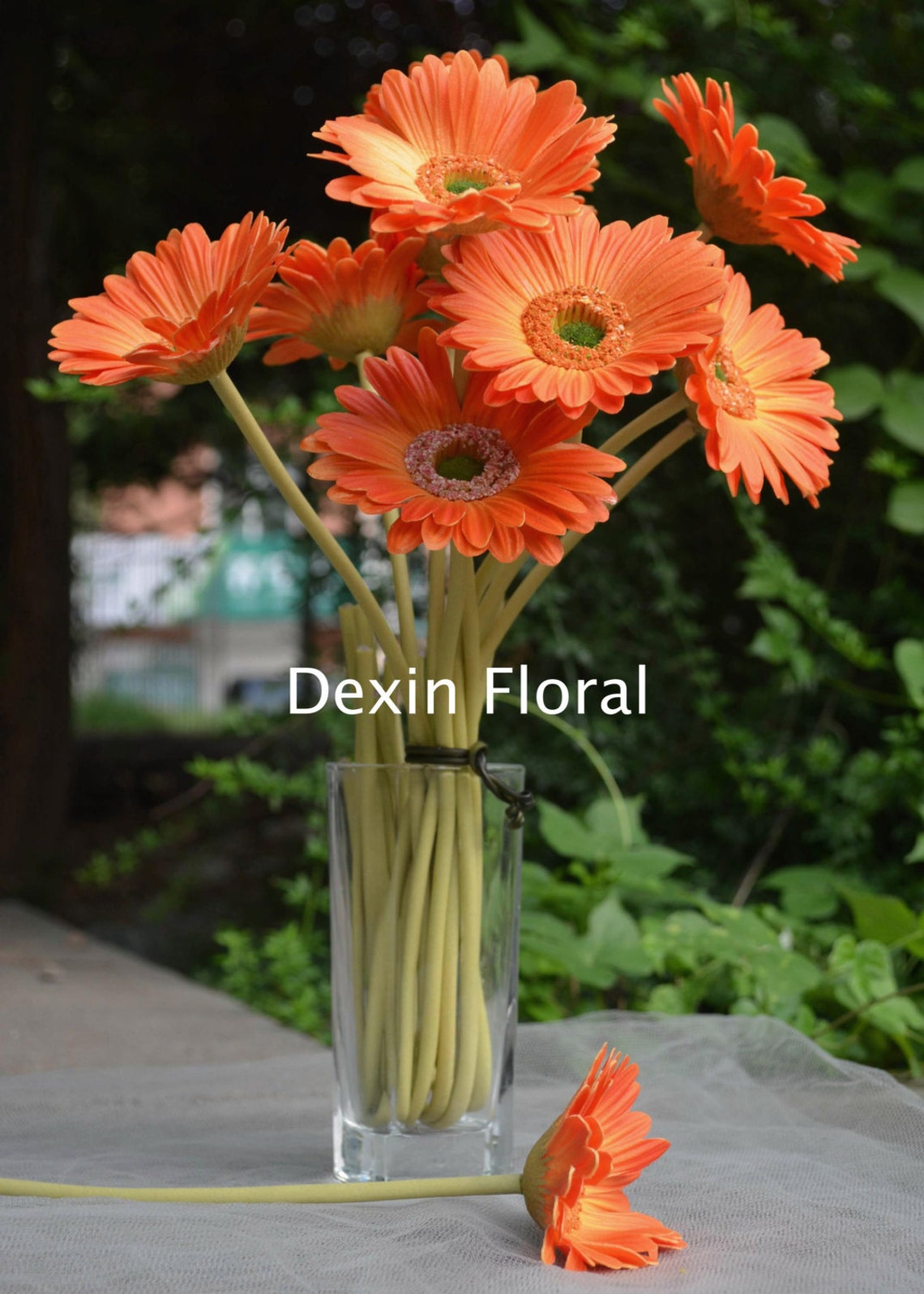 Natural Real Touch Artificial Silk Gerbera Daisy White/turquoise Blue ...
