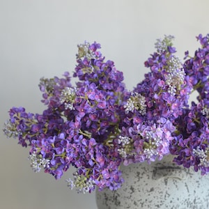 24.8" Real Touch Faux Purple Lilacs Branch, Artificial Lilacs Hydrangeas Flowers, DIY Fake ...