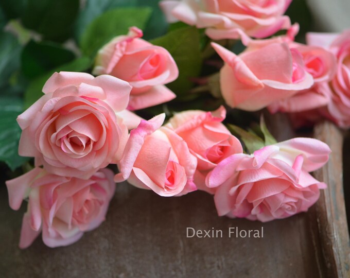 Real Touch Light Blush Roses Buds Silk Roses DIY Wedding - Etsy