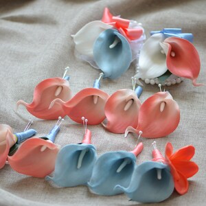 Pale Ice Blue Coral Bridal Bouquets Real Touch Callas Lilies Ivory ...